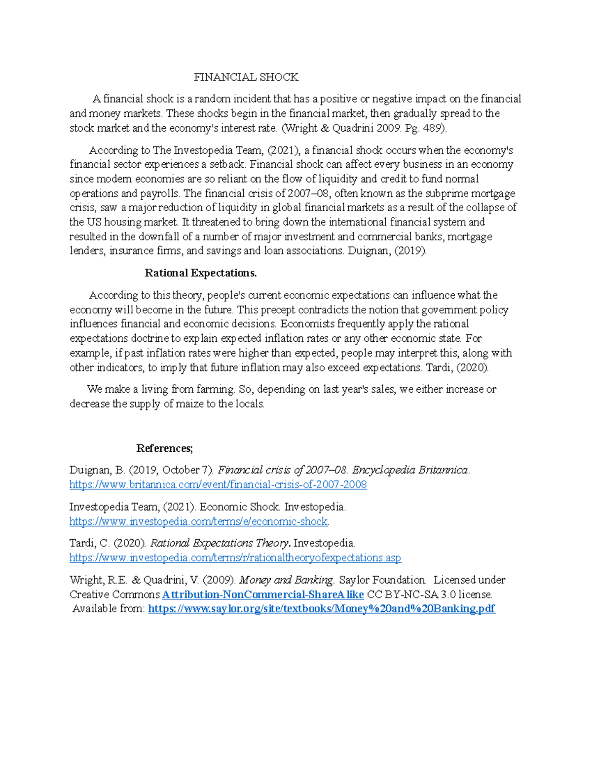 Financial Shock - FINANCIAL SHOCK A financial shock is a random ...