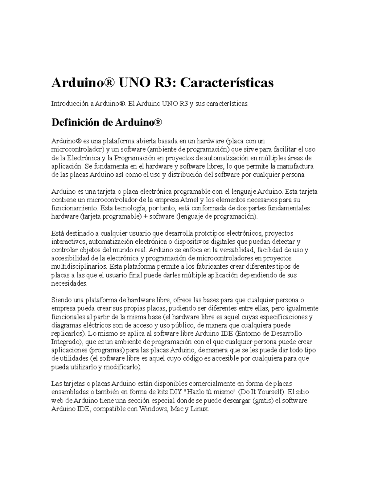 Arduino uno r3 - Arduino® UNO R3: Características Introducción a Arduino®. El Arduino UNO R3 y ...