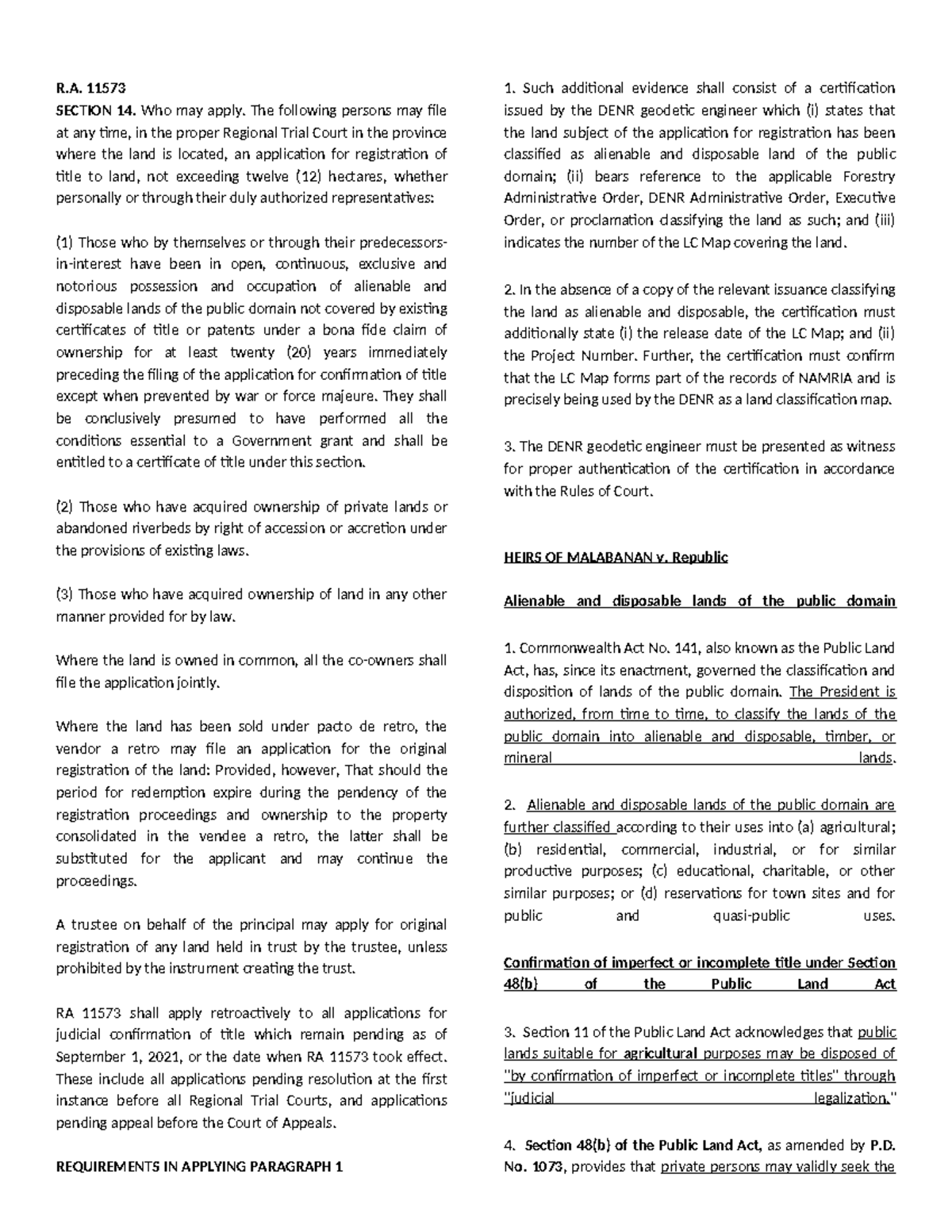 Alienable and disposable lands of the public domain 1 - R. 11573 ...