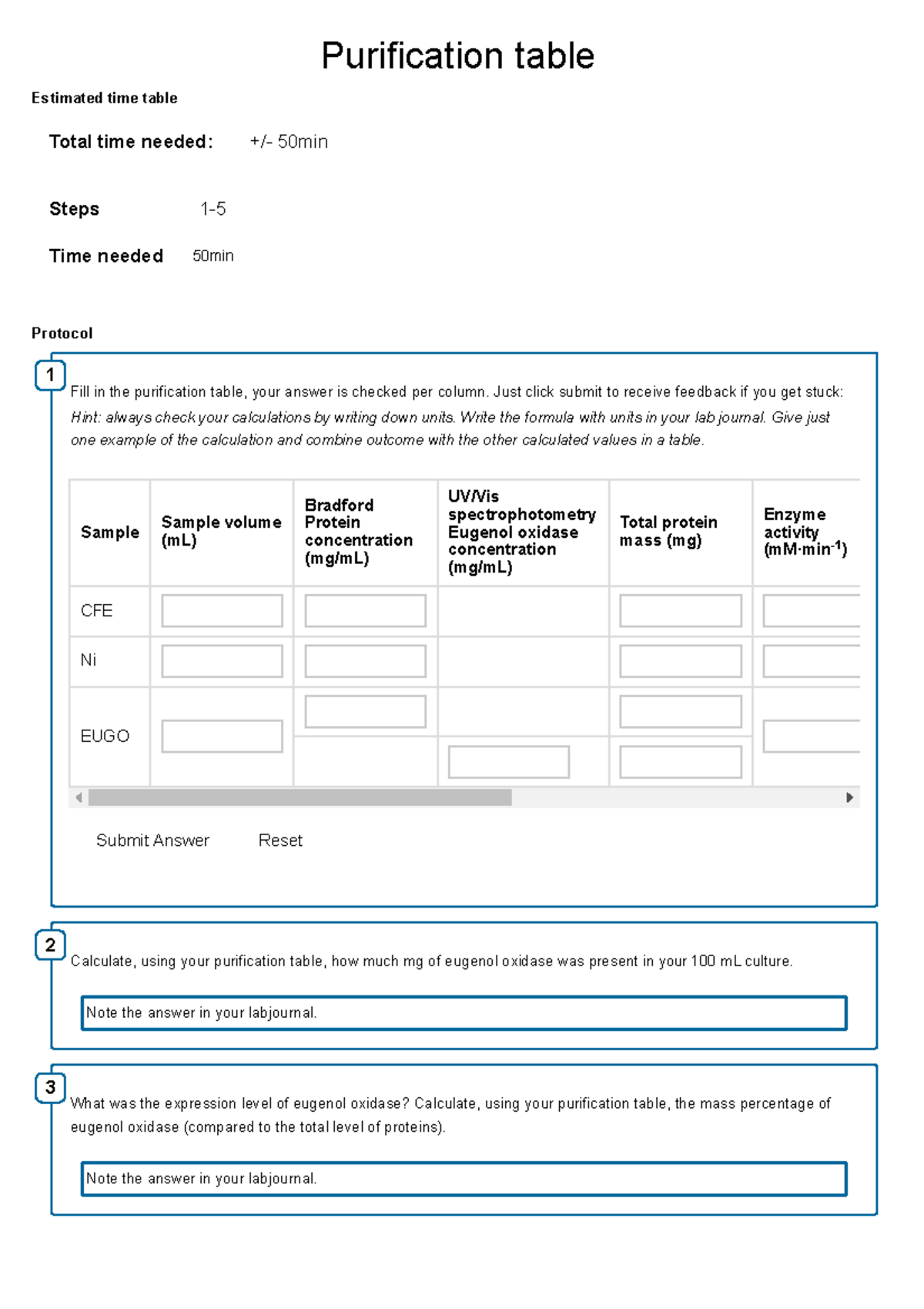 Purification table SDS - Genen en evolutie - RUG - Studeersnel