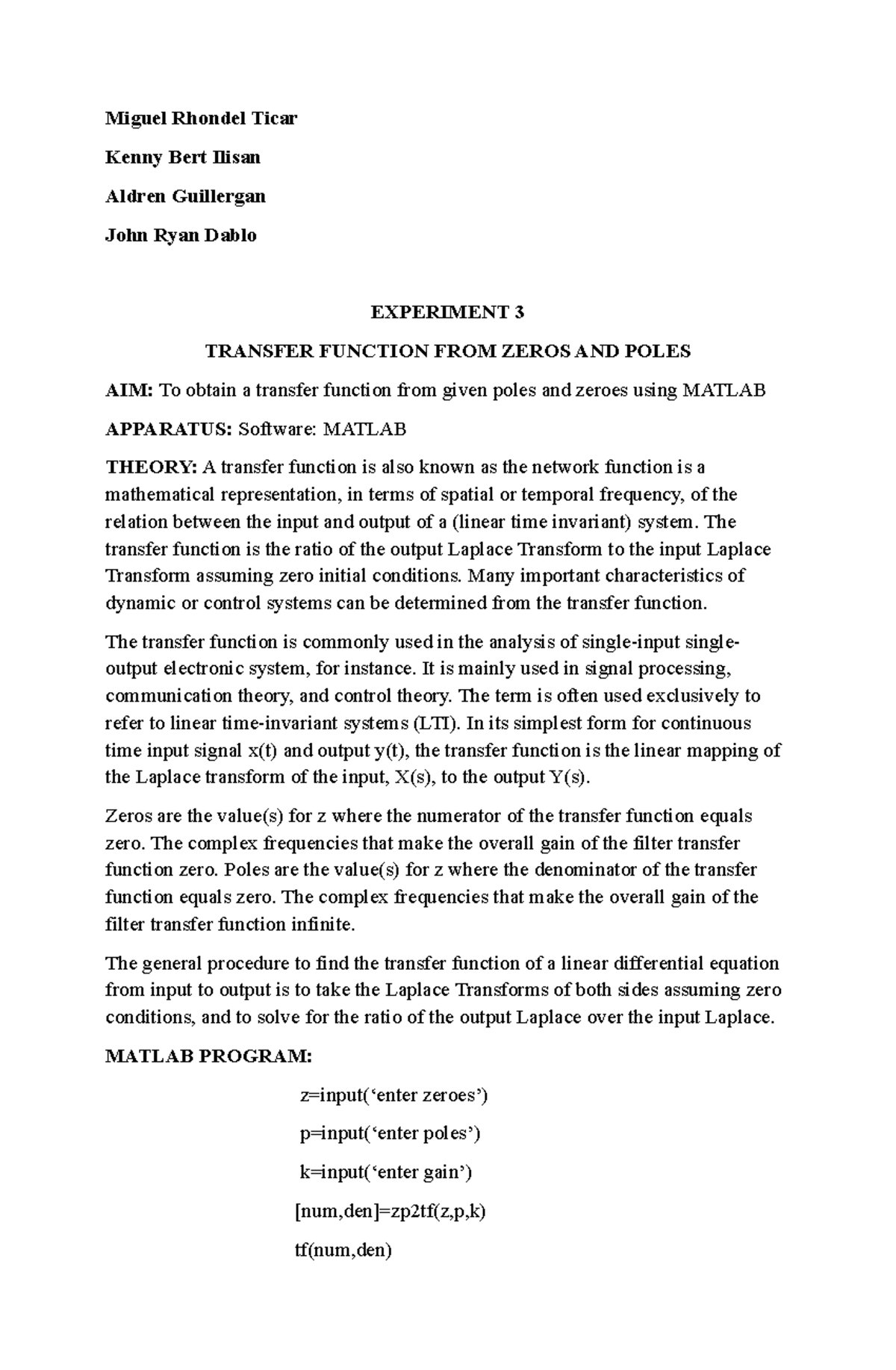 Experiment-3 - answer - Control System - Studocu