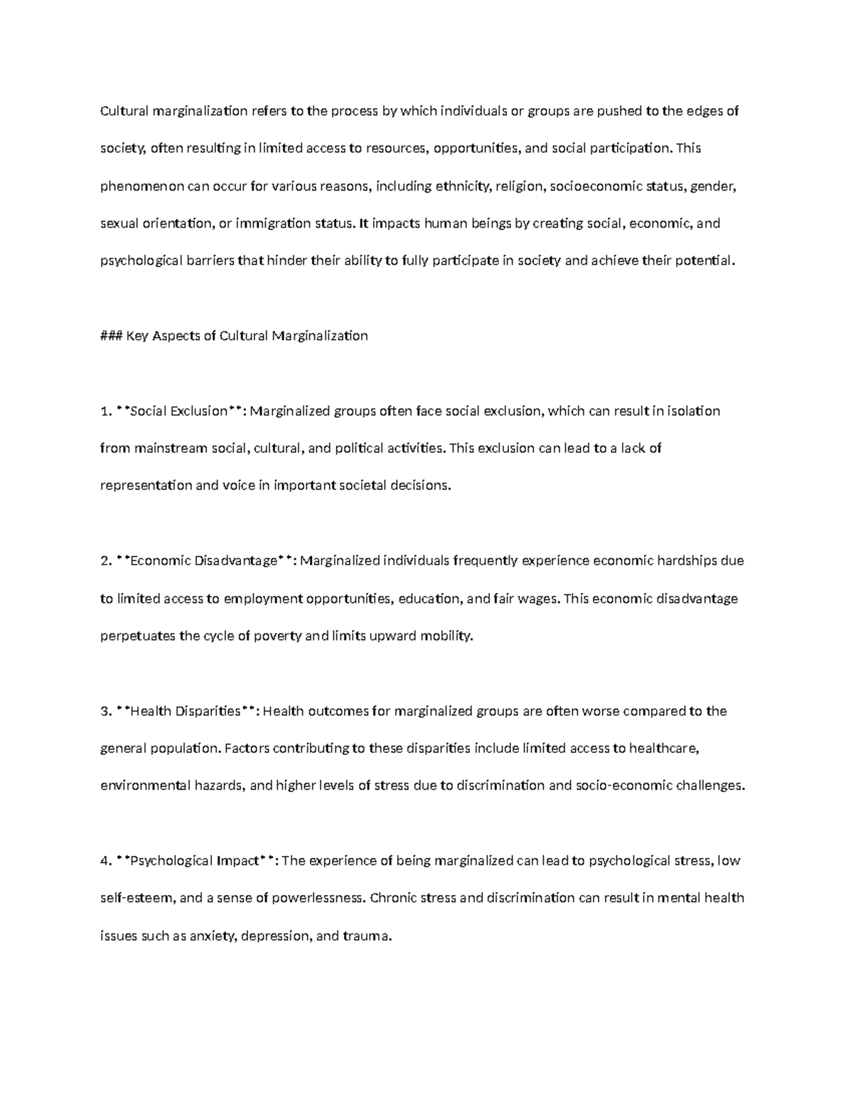 Conclusion - Management - Cultural marginalization refers to the ...