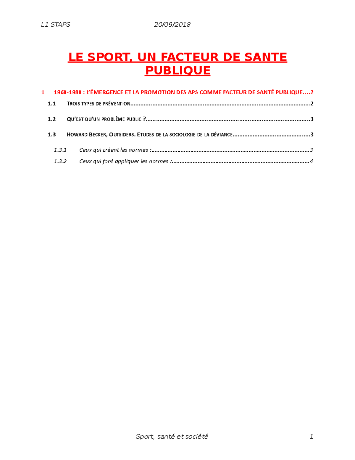 Sport, santé et société - Le sport, facteur de santé publique - L1 ...