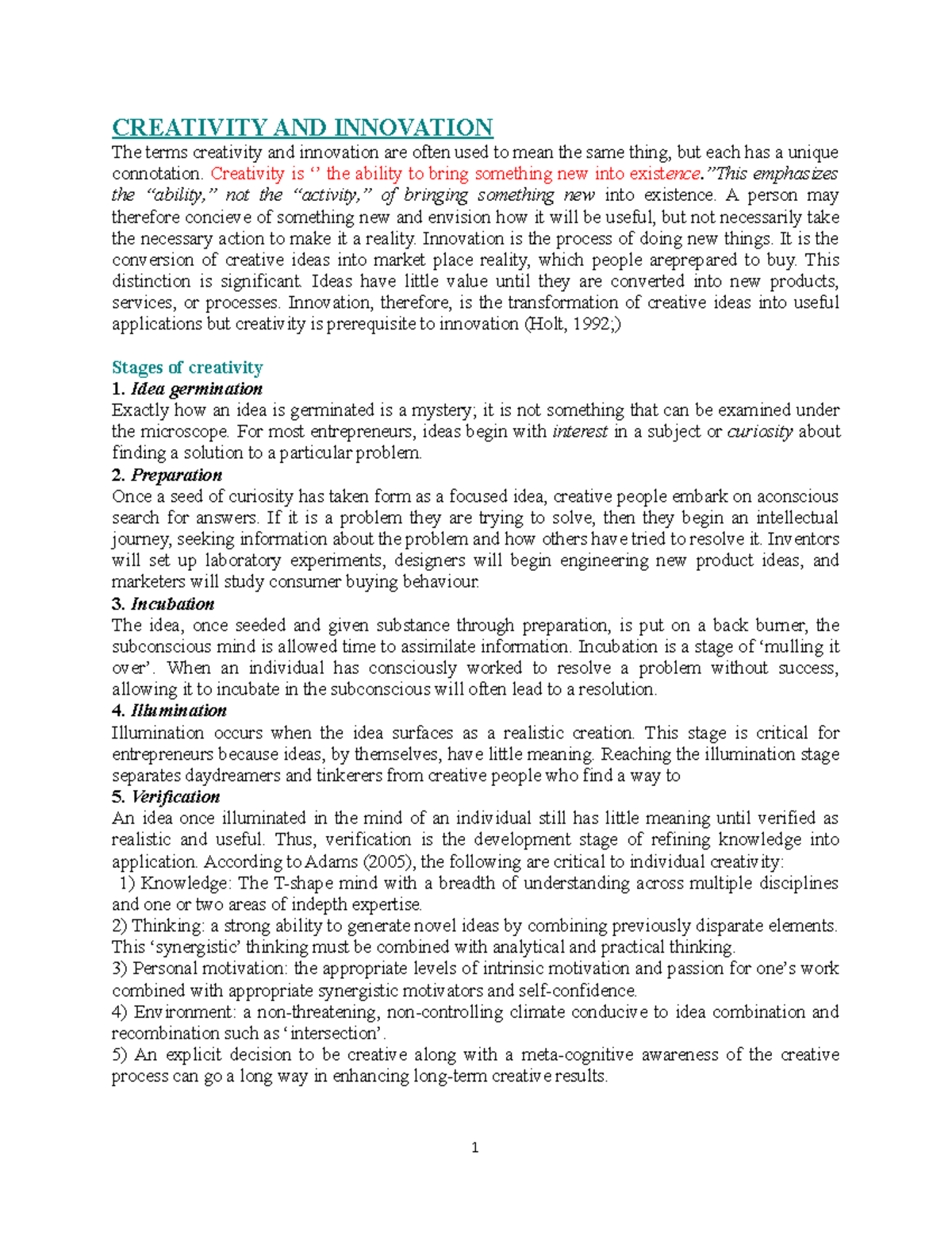 Creativity AND Innovation in entrepreneurship jhb jhvgcrf - CREATIVITY ...