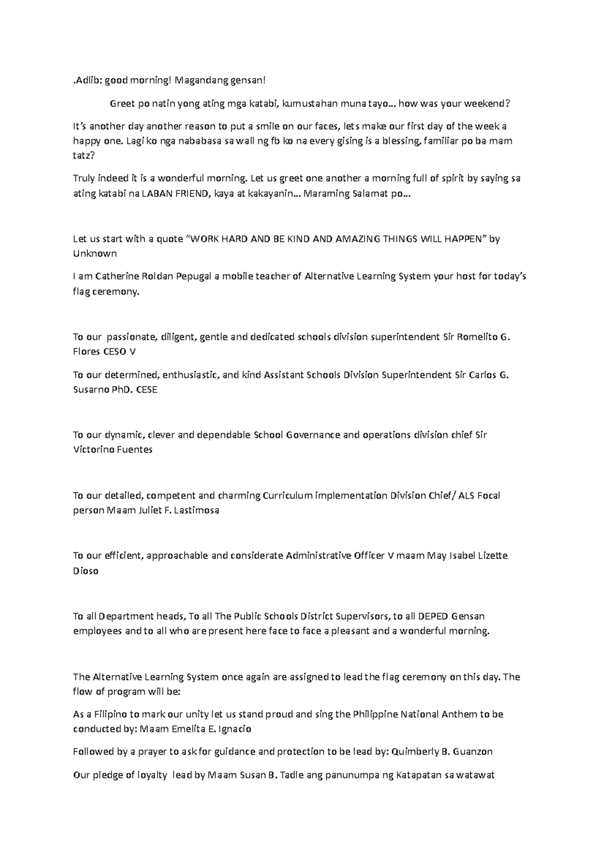 Cathy-flag - script - .Adlib: good morning! Magandang gensan! Greet po ...