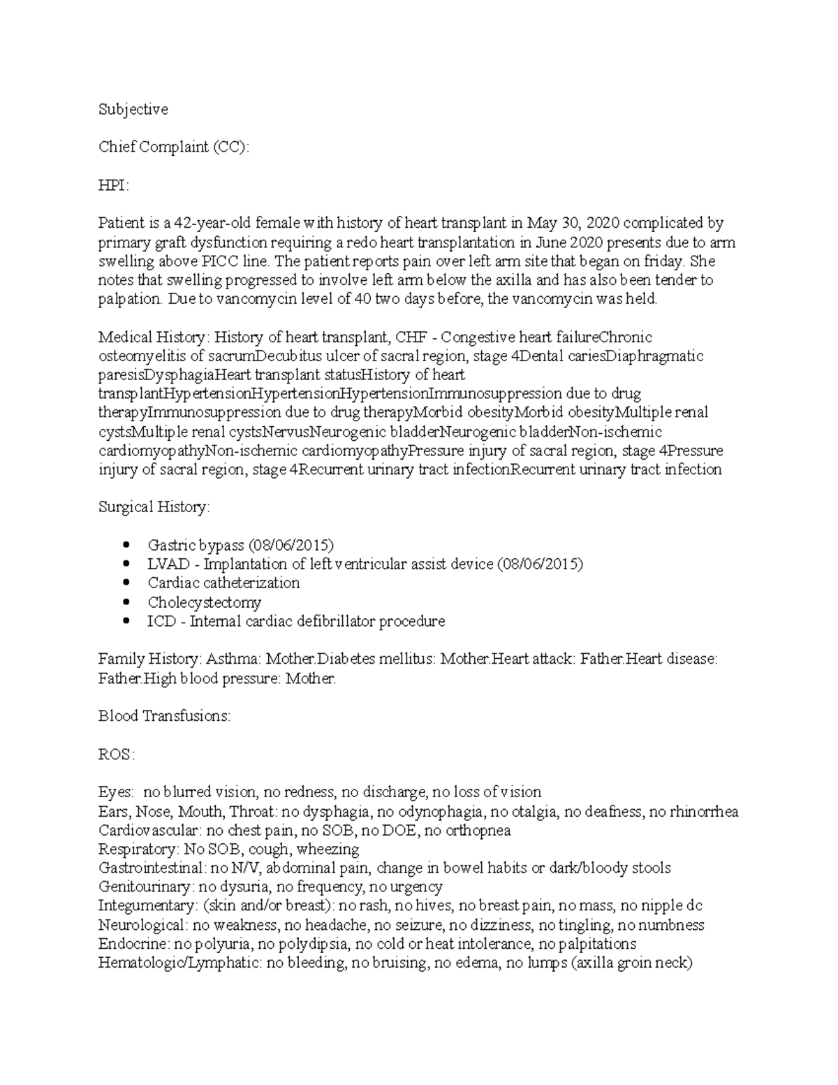 CASE Number 2 - Class notes from the classroom - Subjective Chief ...