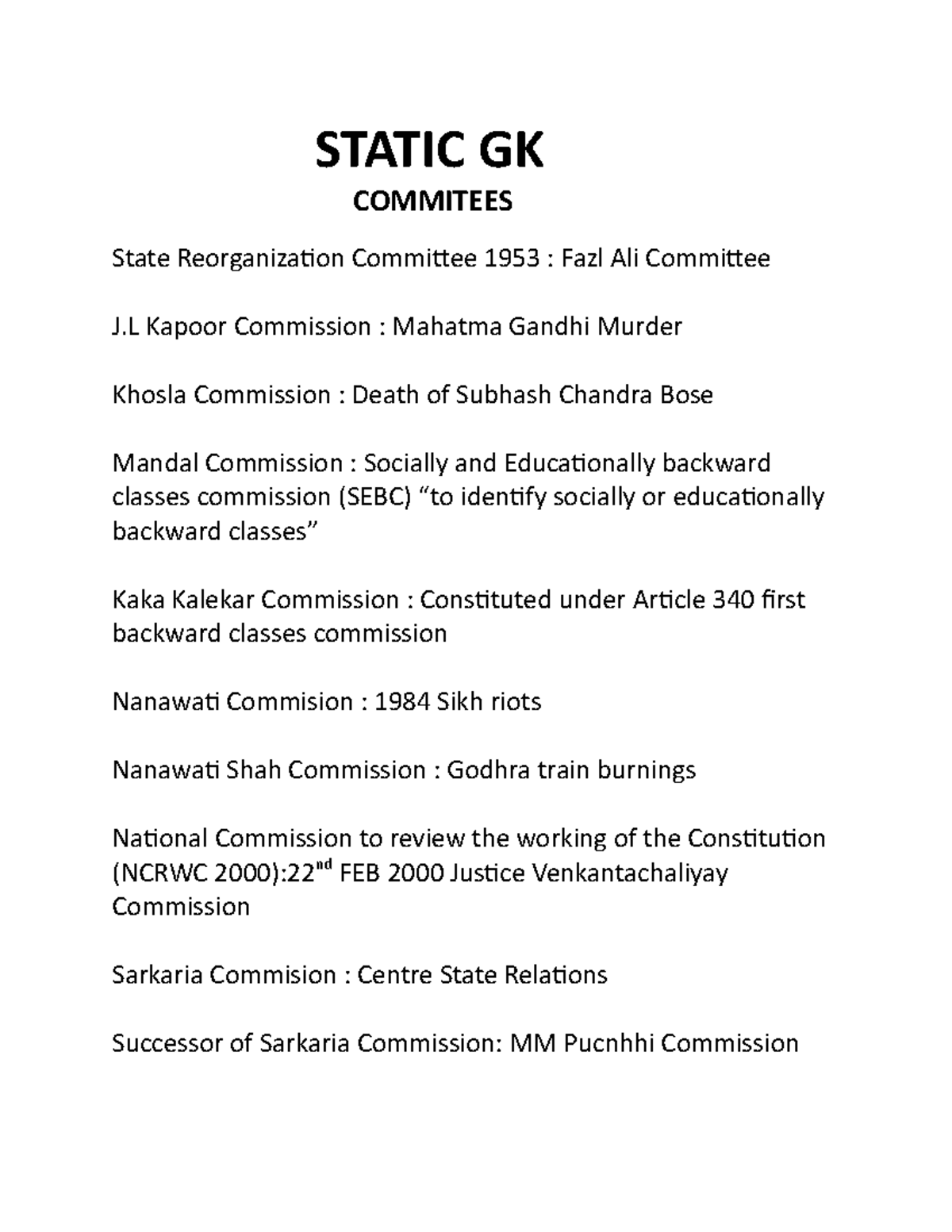 Static GK - Statik GK - STATIC GK COMMITEES State Reorganization ...