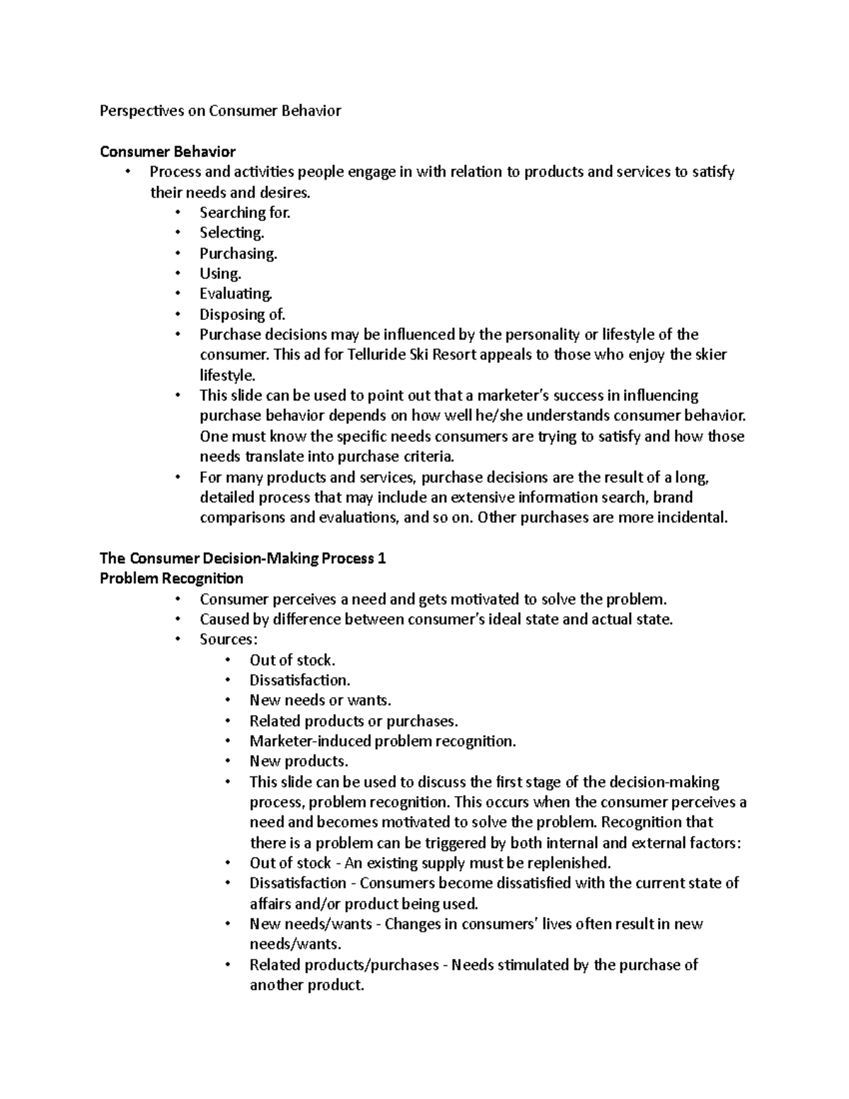 Chapter 4 - Lecture notes 1 - Perspectives on Consumer Behavior ...