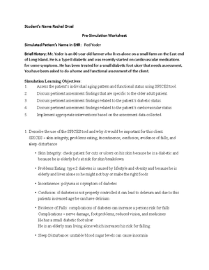 Pre sim worksheet Sarah Weinberg - STUDENT PRE-SIMULATION WORKSHEET ...
