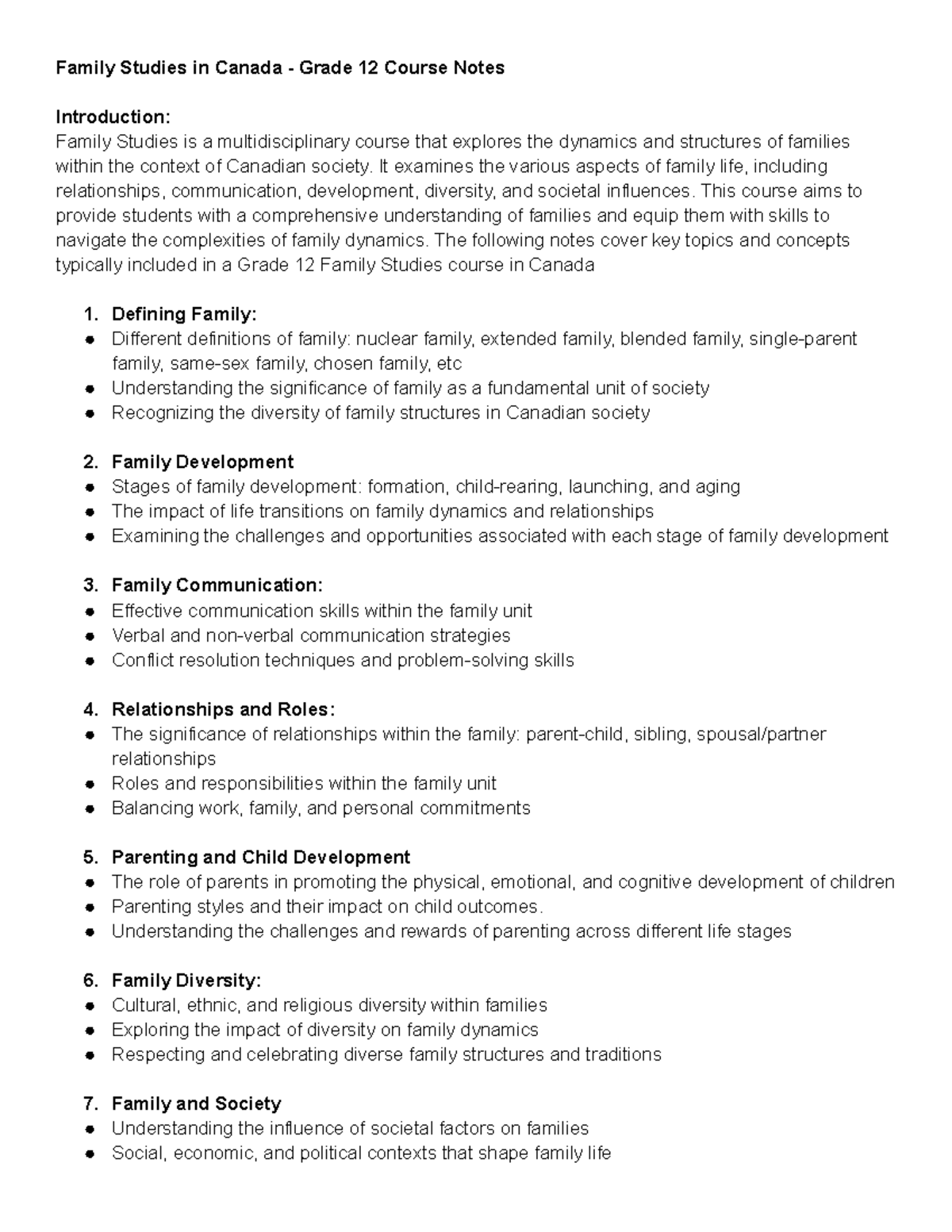 Family Studies in Canada - Grade 12 Course Notes - It examines the ...