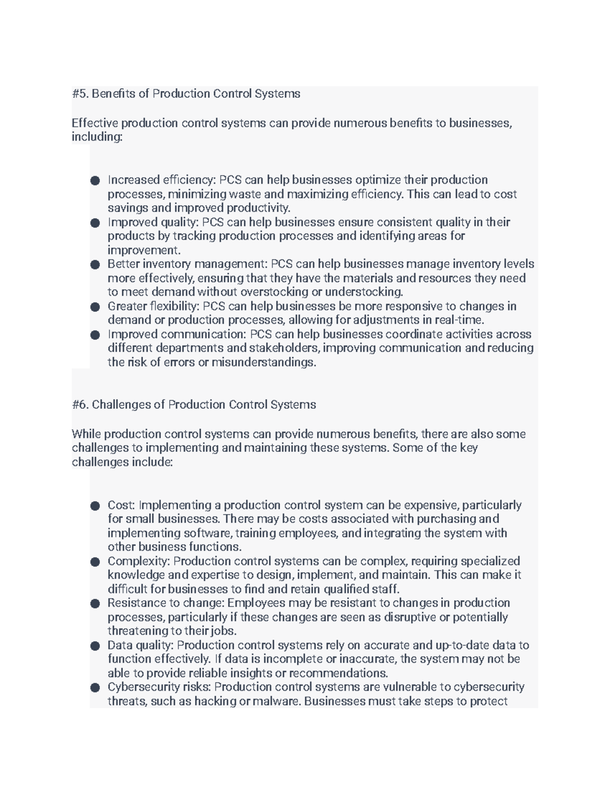 Production Control Systems 5-6 - #5. Benefits of Production Control Systems Effective production ...