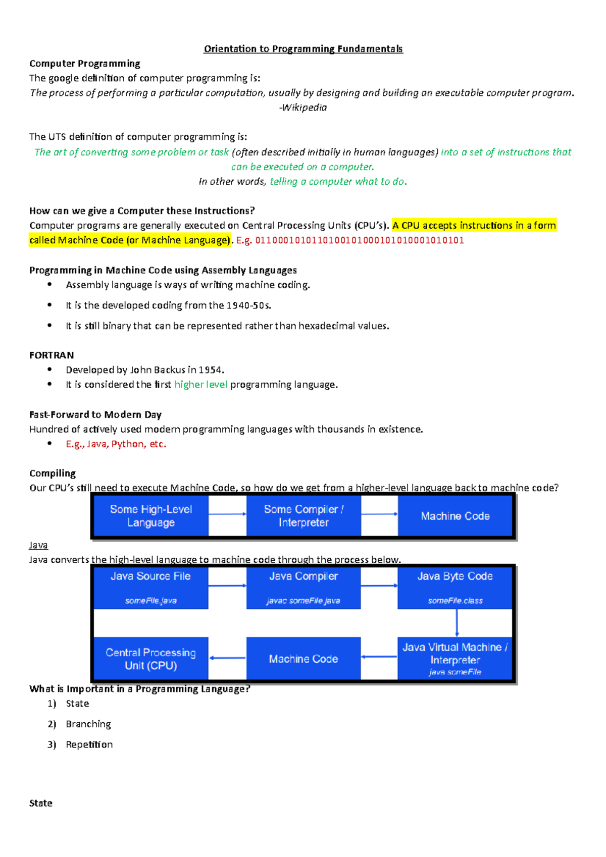 Week 1 - Orientation - week 1 slides - Orientation to Programming Fundamentals Computer ...