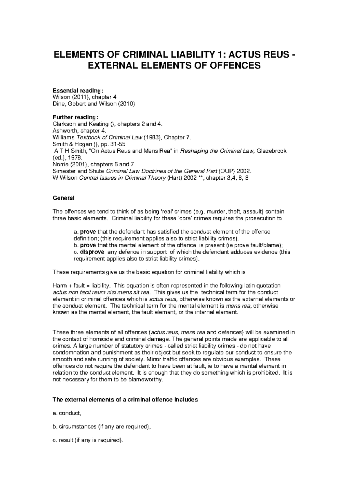 Elements of Criminal Liability 1 - ELEMENTS OF CRIMINAL LIABILITY 1 ...