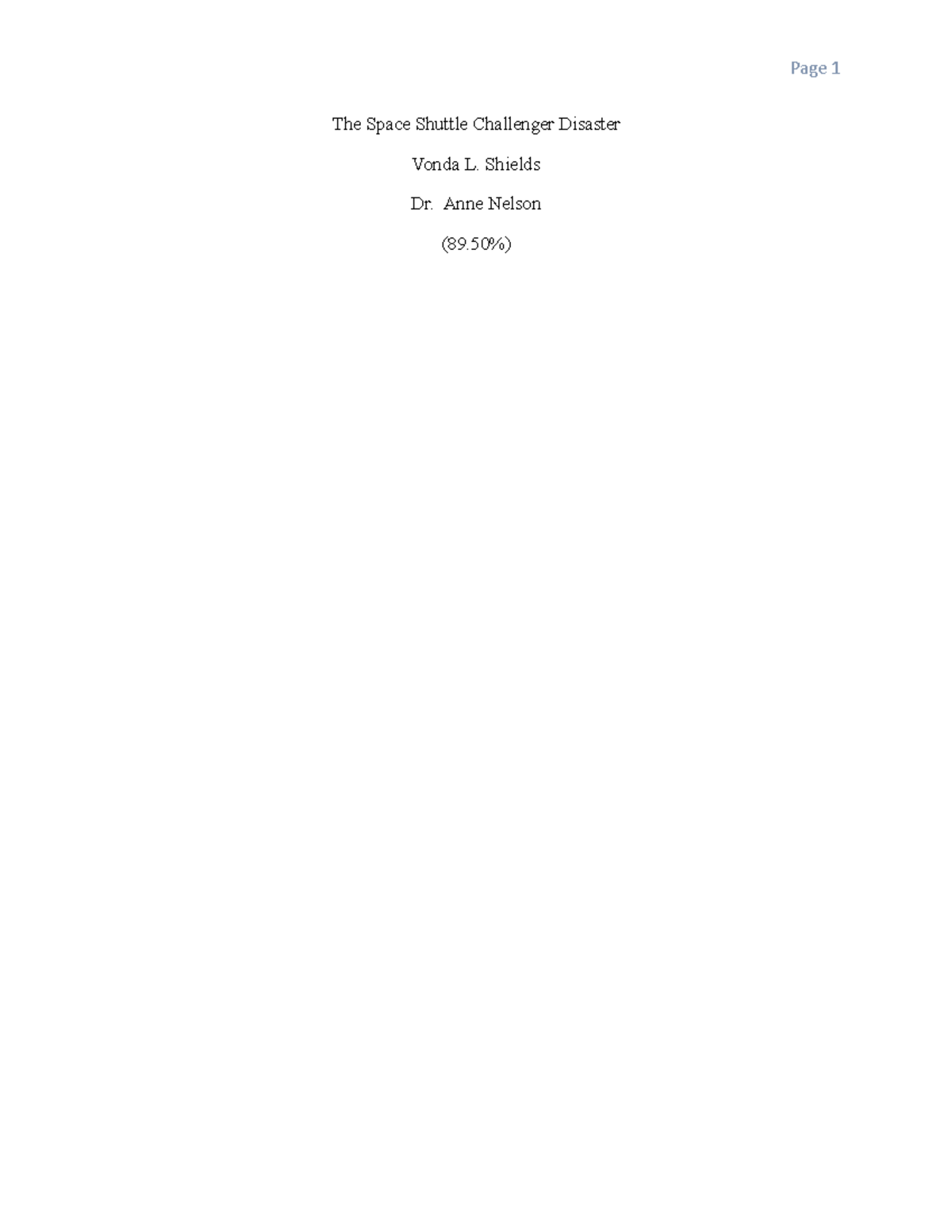 Week 6 Assignment - essay - The Space Shuttle Challenger Disaster Vonda ...