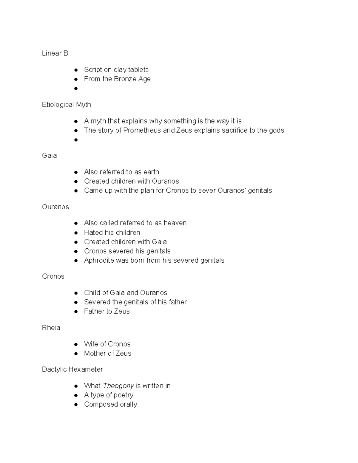 Mythology Study Guide - Linear B Script on clay tablets From the Bronze Age Etiological Myth ...