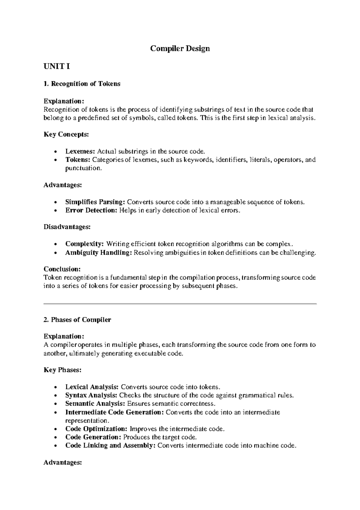 Compiler Design - Notes - Compiler Design UNIT I 1. Recognition of ...