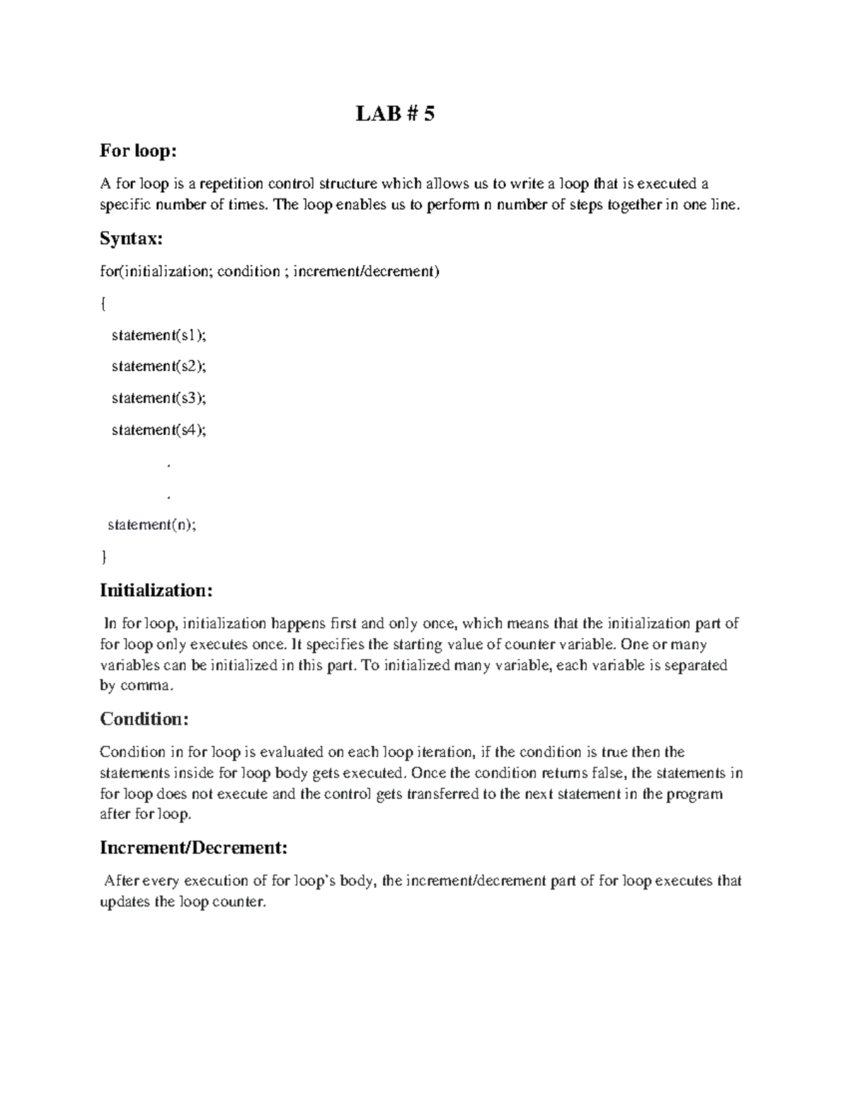 Lab 5 About Loops Warning Tt Undefined Function 32 Lab 5 For Loop A For Loop Is A