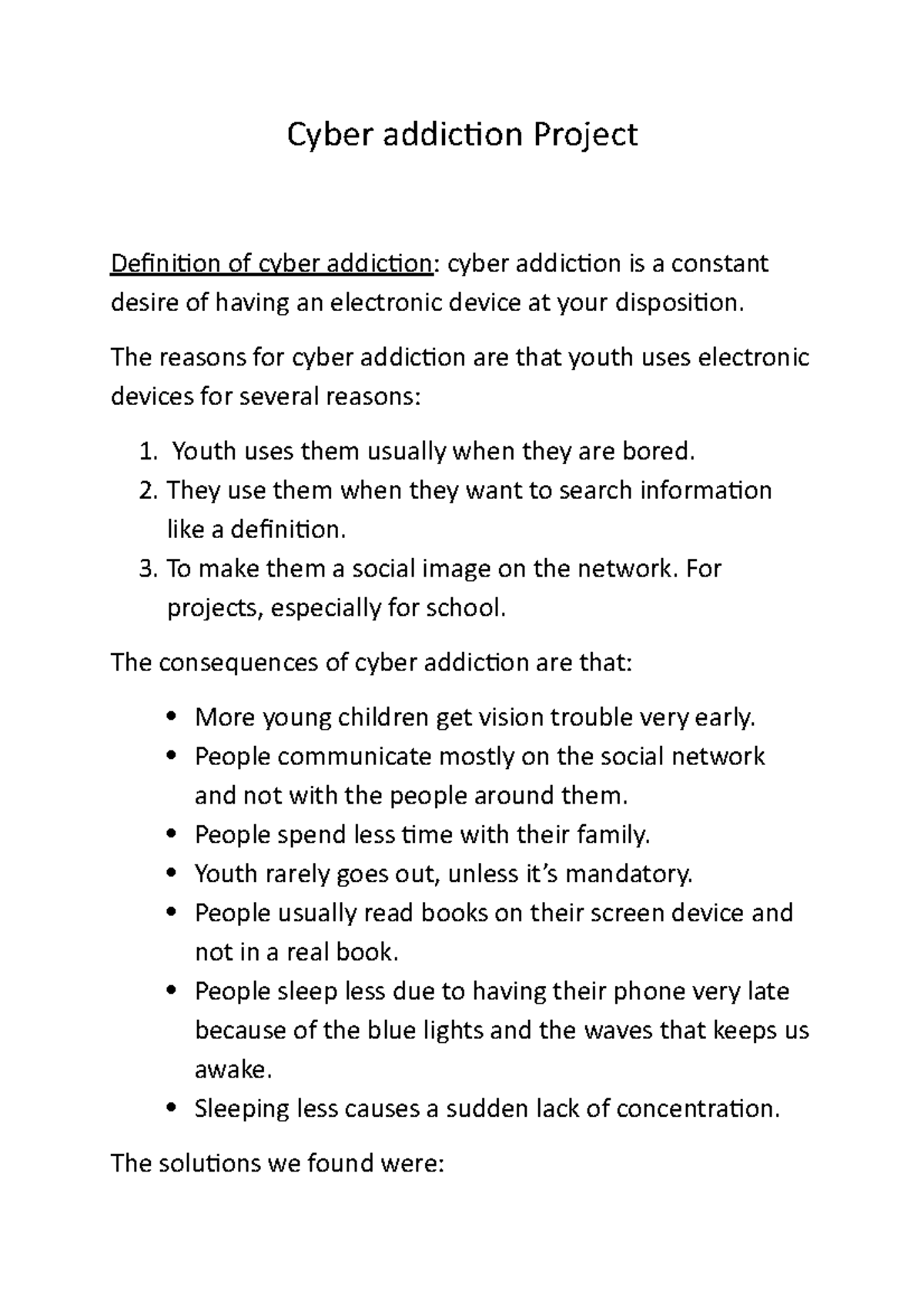 Cyber addiction project - Cyber addiction Project Definition of cyber ...