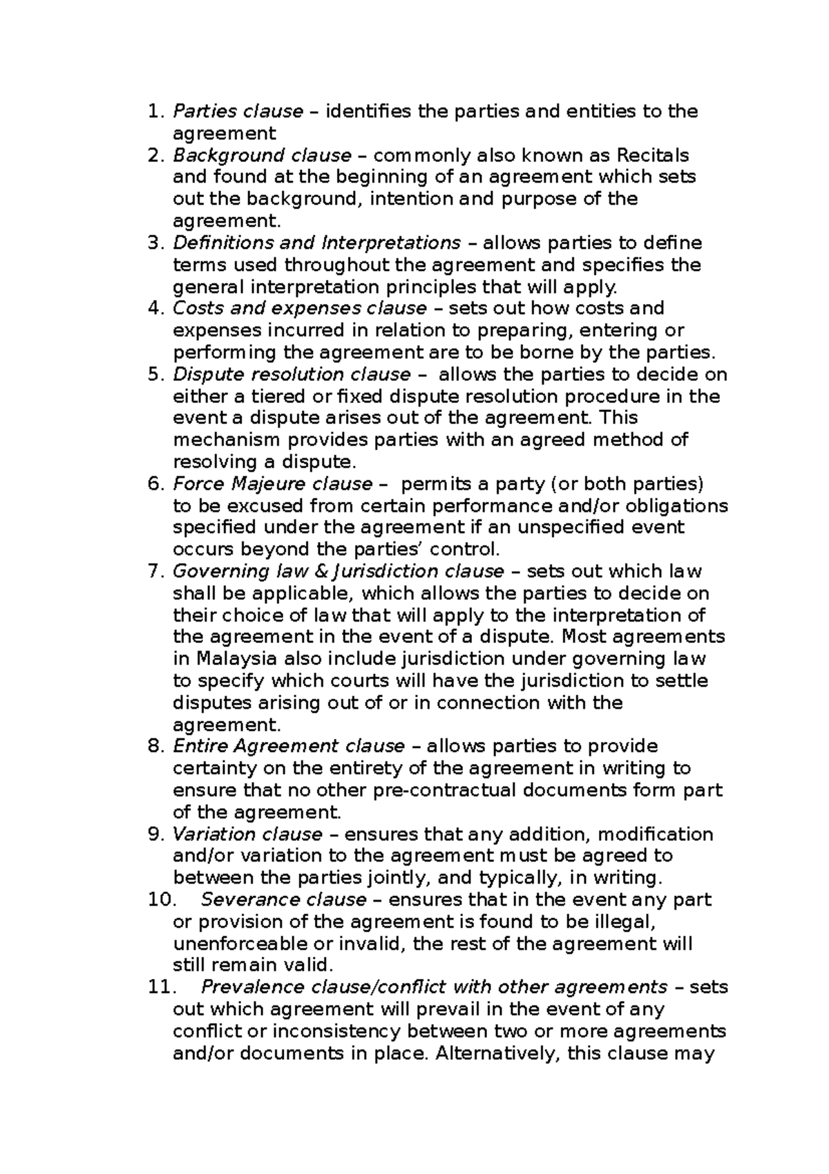 Boilerplate Clauses - assignemtn - Parties clause – identifies the ...