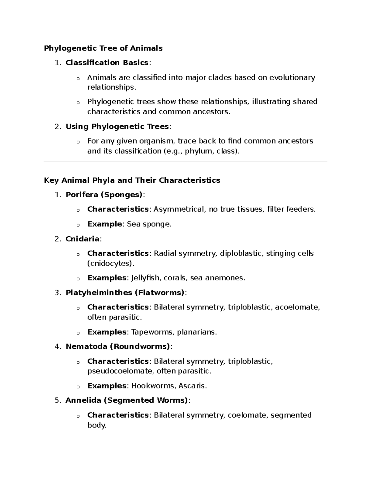 Phylogenetic Tree of Animals - Classification Basics: o Animals are ...