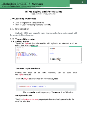 Packet 1 Lecture - Introduction to Animation - LEARN ING PACKE Learning ...