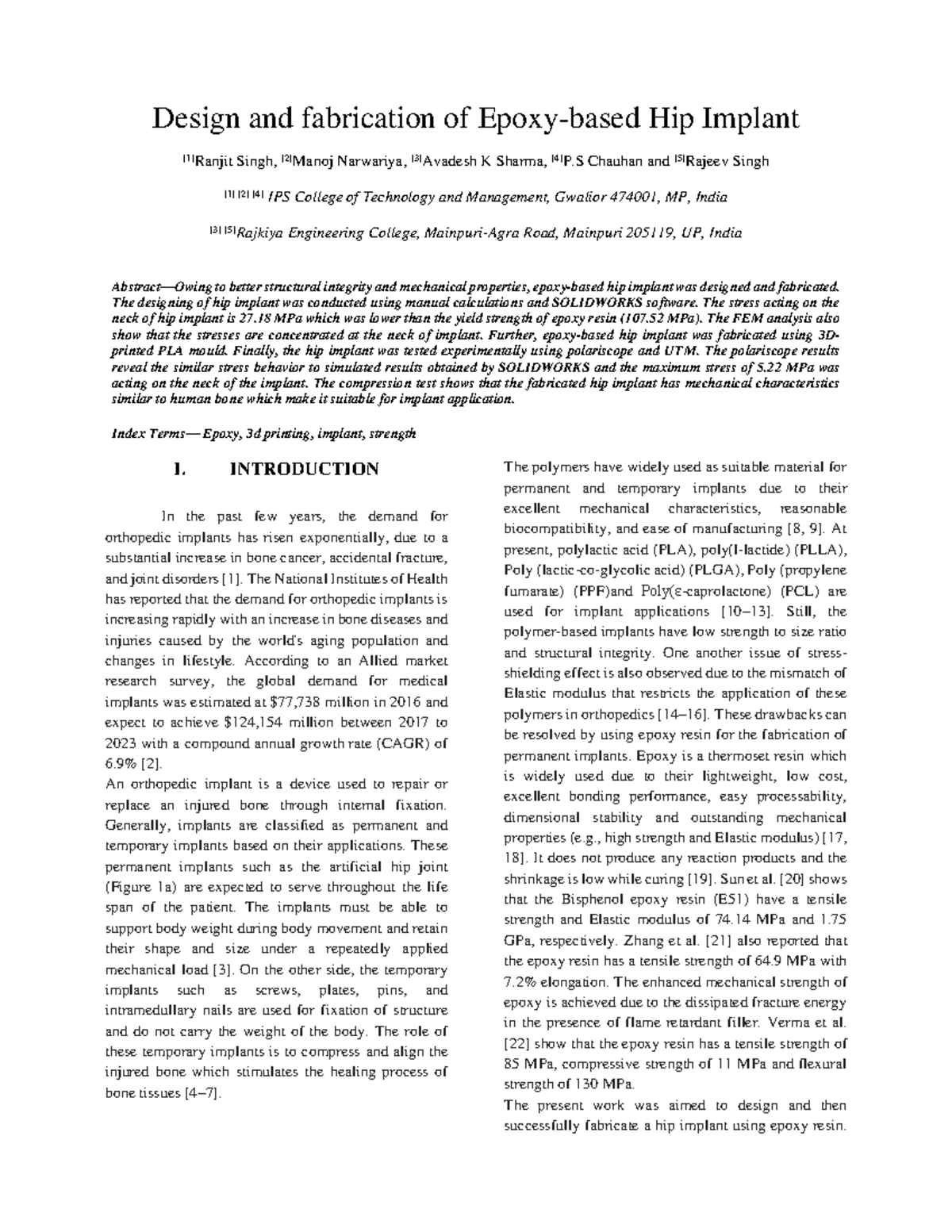 Design and fabrication of Epoxy-based Hip Implant - The designing of ...