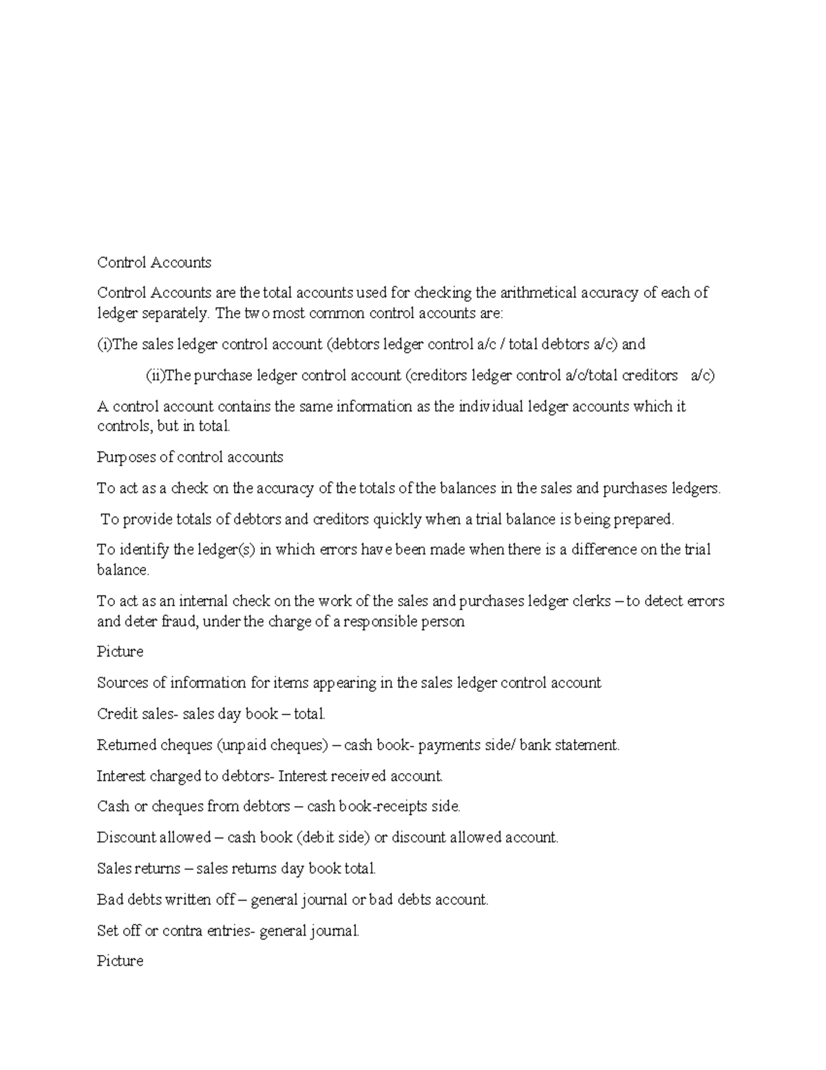 Accounting on Control Accounts - Control Accounts Control Accounts are ...