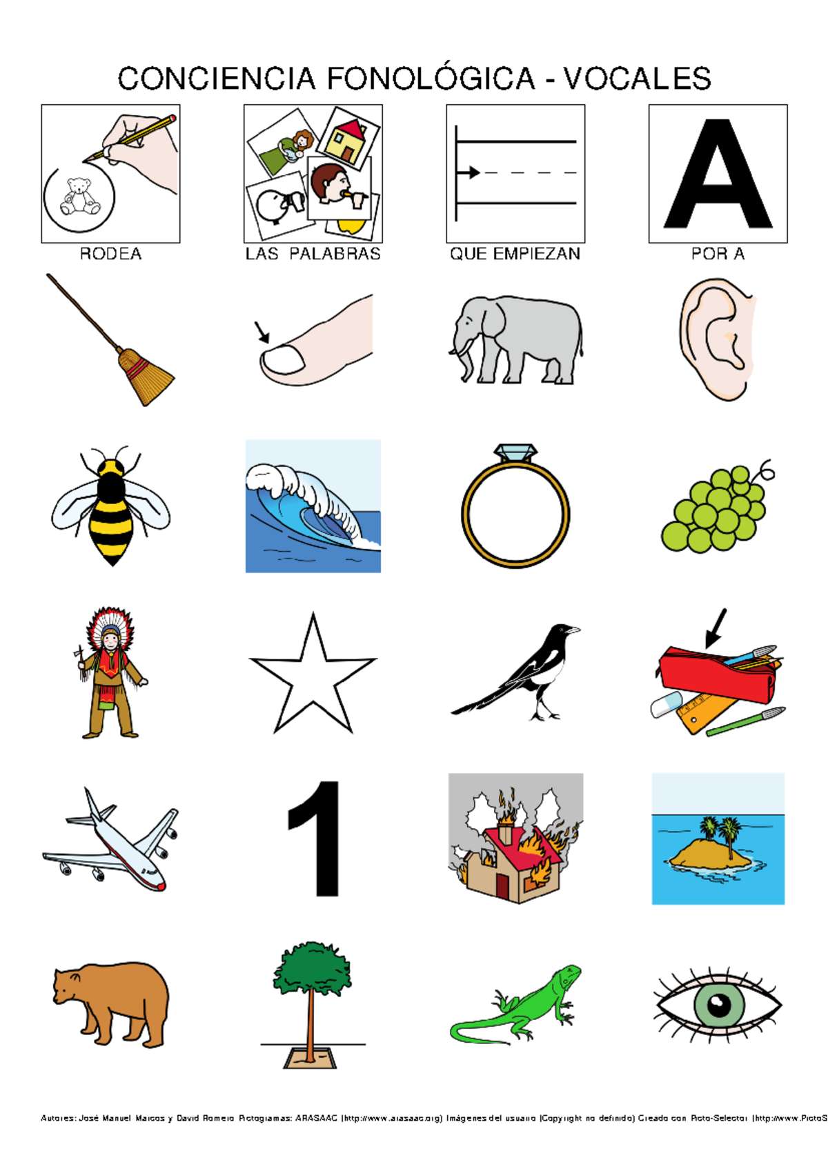 01 Conciencia Fonologica Vocales - RODEA LAS PALABRAS QUE EMPIEZAN POR ...