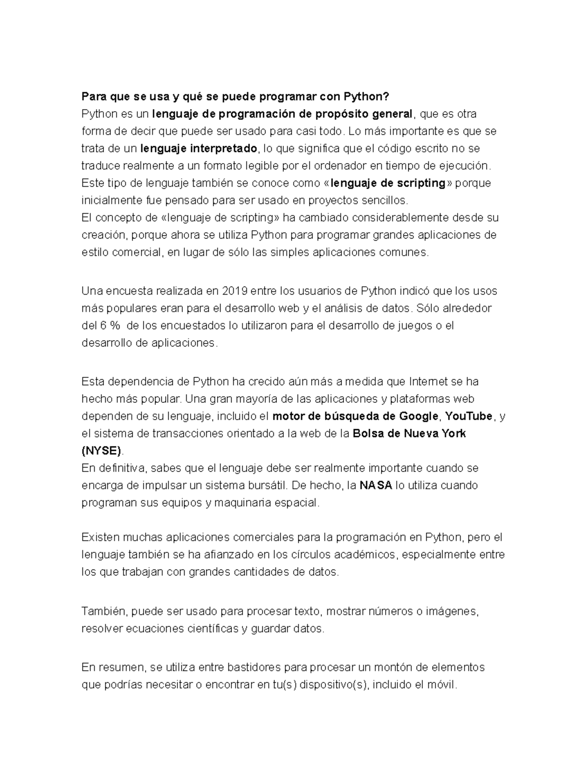 Python - Para que se usa y qué se puede programar con Python? Python es ...