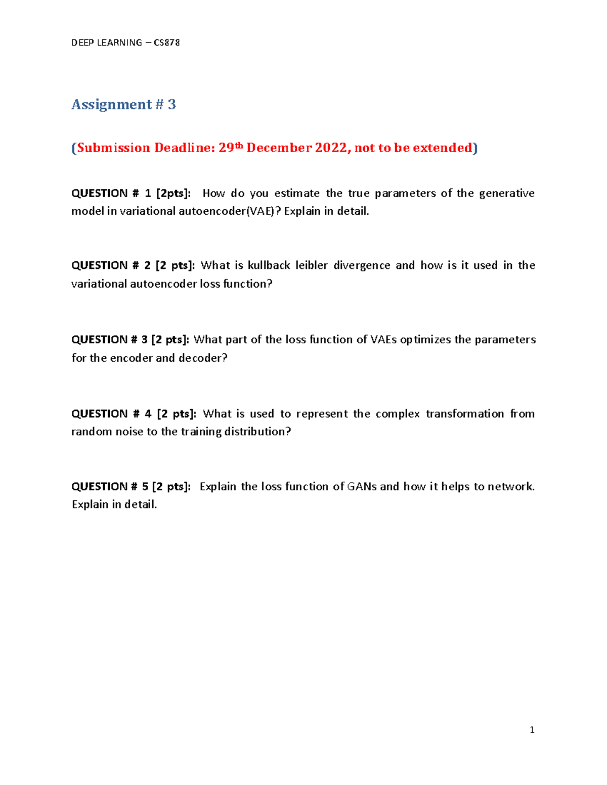 Assignment 3-CS878 DL - DEEP LEARNING – CS 1 Assignment # 3 (Submission Deadline: 29th December ...