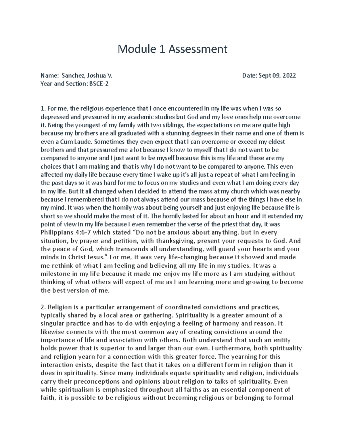 Module 1 Assessment - MOD 1 - Module 1 Assessment Name: Sanchez, Joshua V. Date: Sept 09, 2022 ...