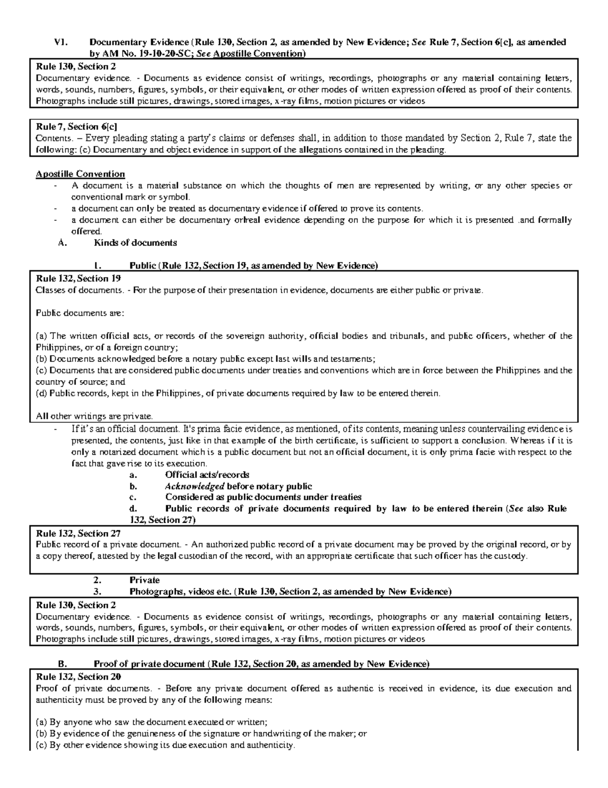 CODAL WITH PERALTA - VI. Documentary Evidence (Rule 130, Section 2, as ...