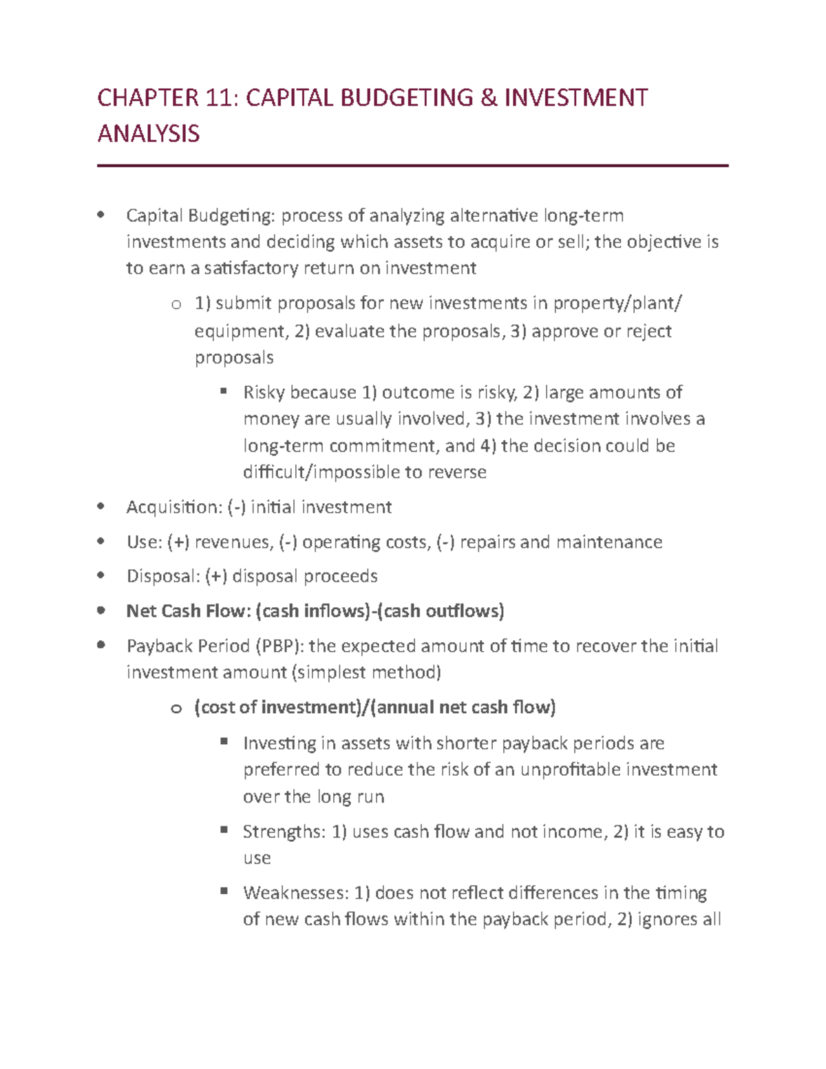 Chapter 11 - Lecture notes 11 - CHAPTER 11: CAPITAL BUDGETING ...