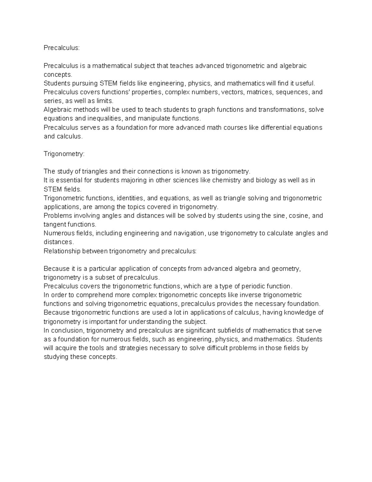 Intro to Pre Calc Trig - Precalculus: Precalculus is a mathematical ...