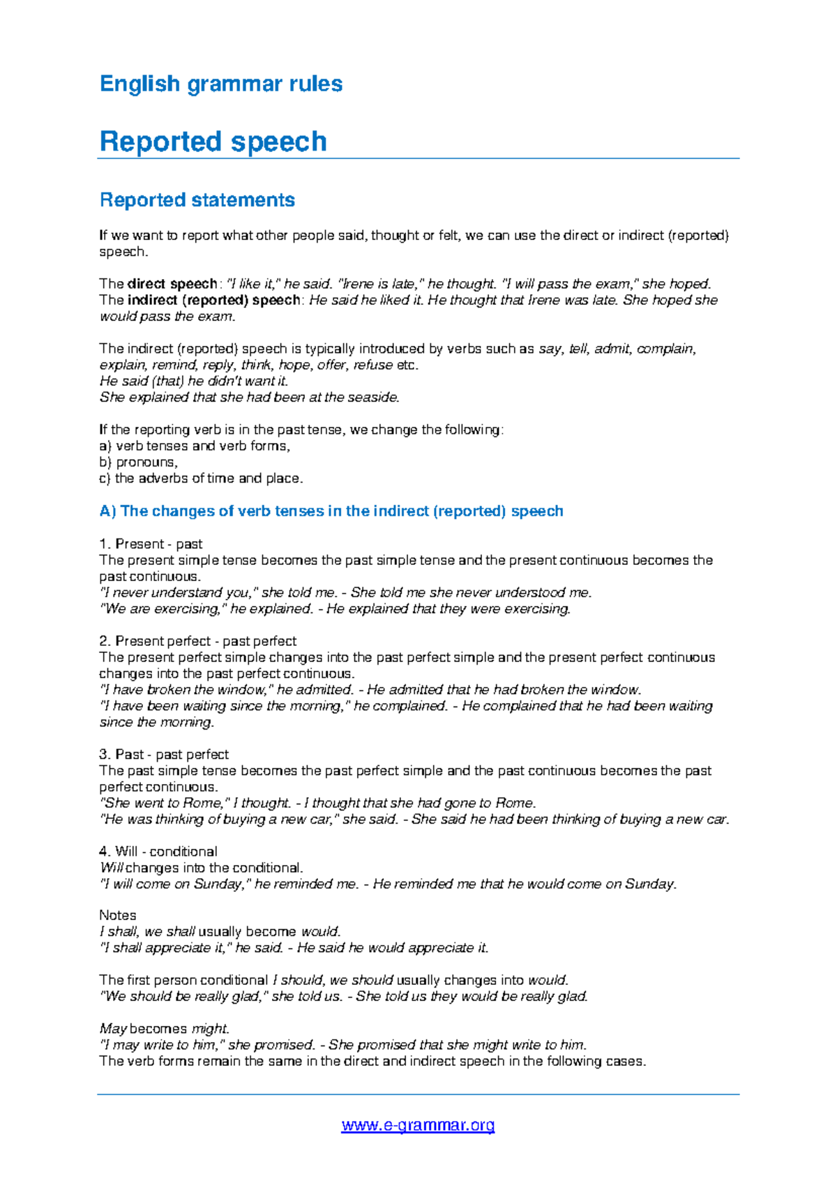 Reported-speech - câu tường thuật - English grammar rules Reported ...