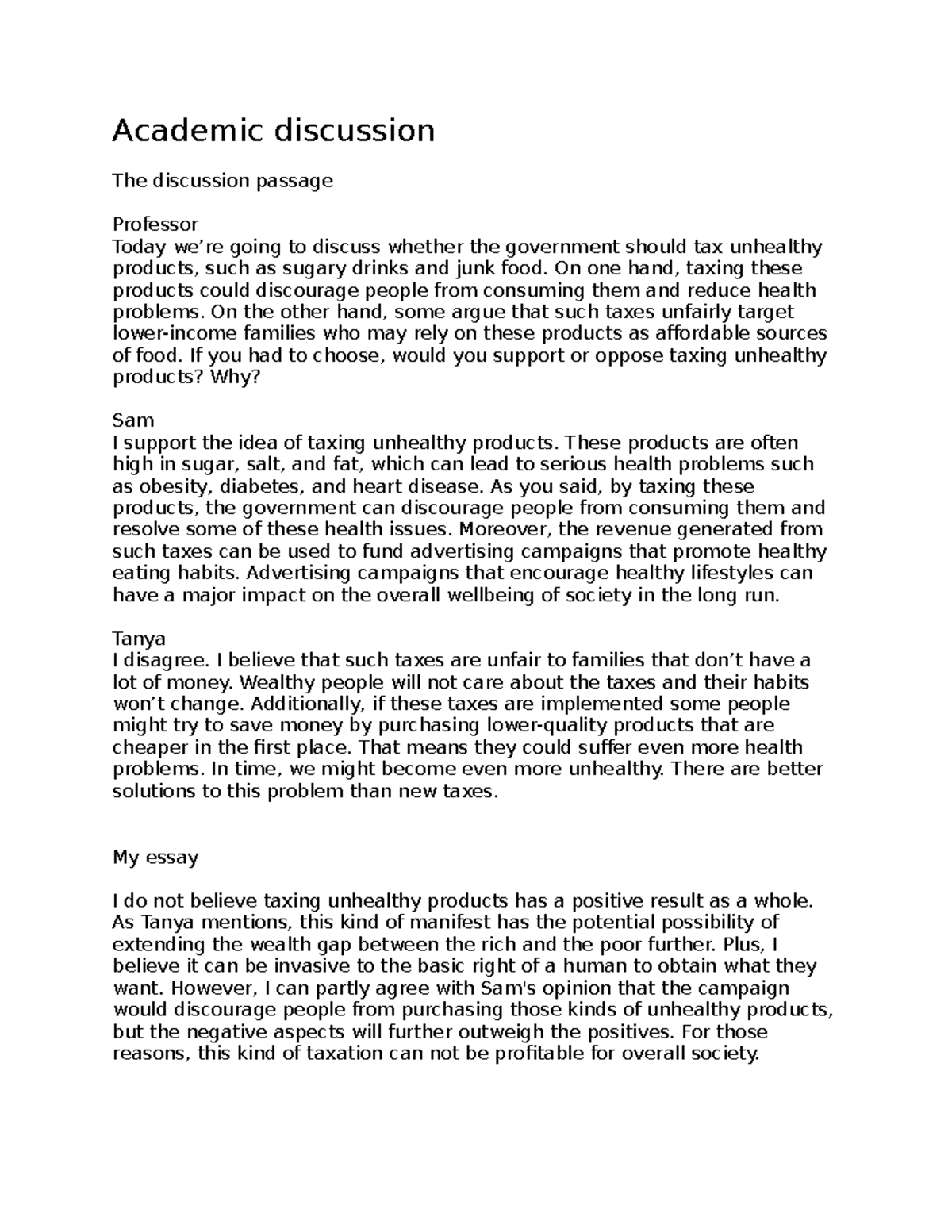 Academic discussion - my essay - Academic discussion The discussion ...