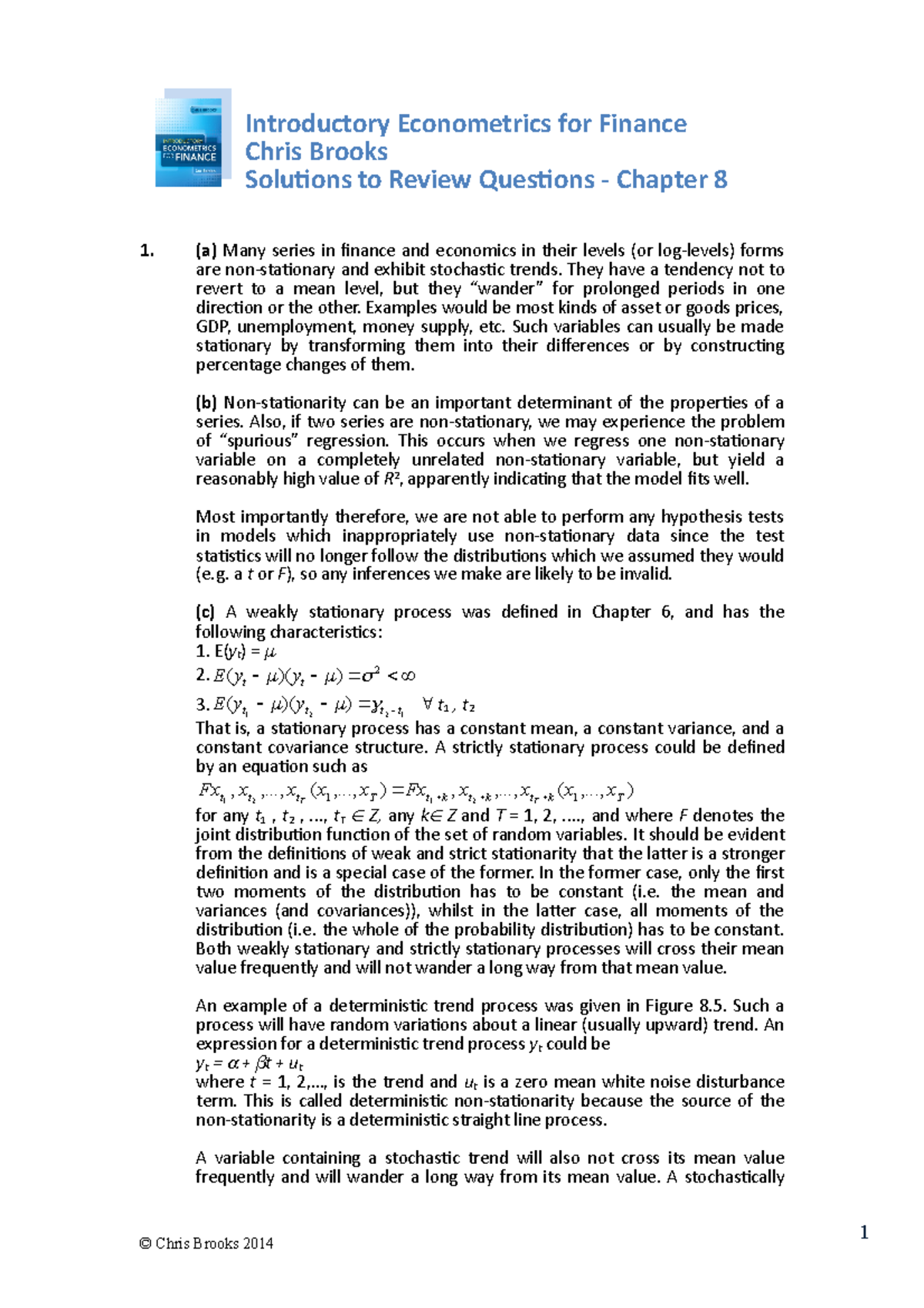 Chapter 8 solutions - Soluzioni esercizi Introduction to econometry - 1 Introductory ...