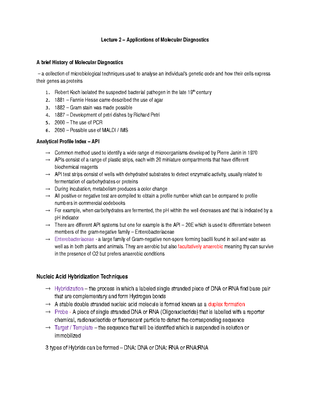 Lecture 2- Applications of Molecular Diagnostics - Lecture 2 ...