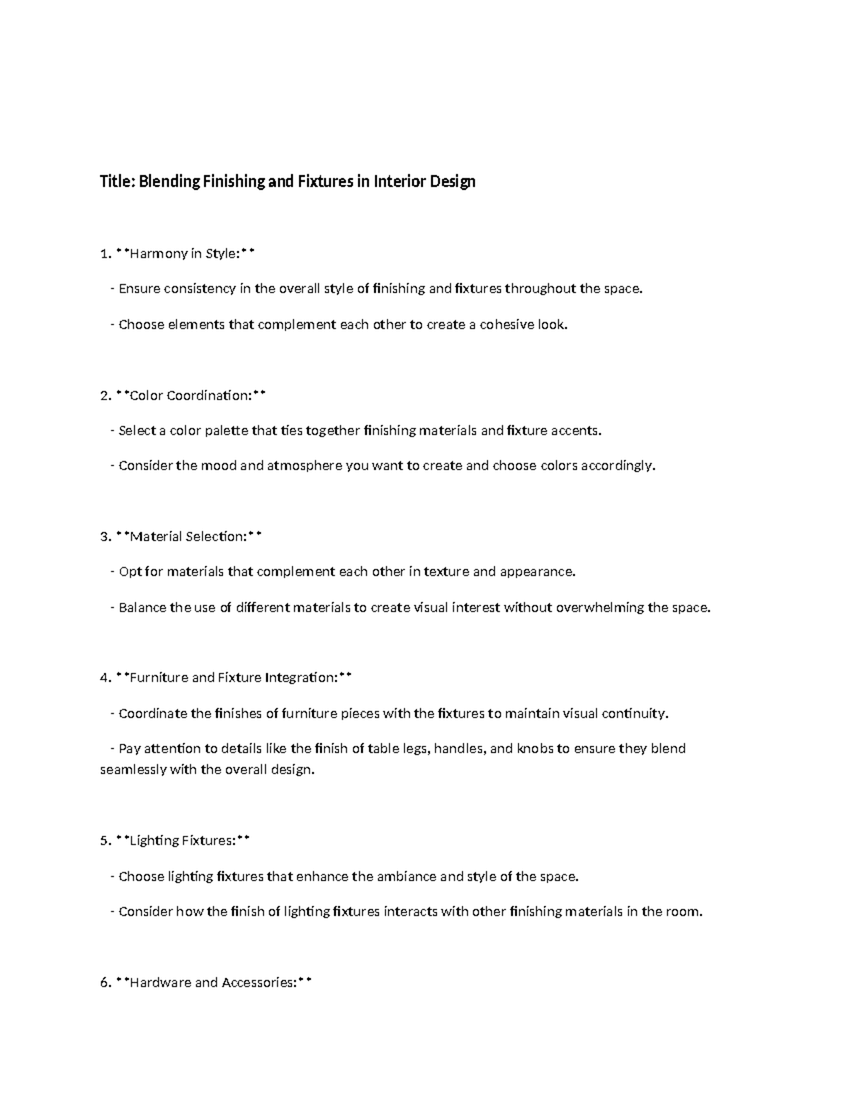 Fixtures and Blending notes - Title: Blending Finishing and Fixtures in ...