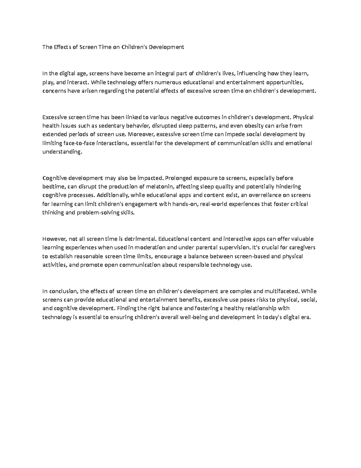 The Effects of Screen Time on Children - While technology offers ...