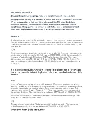 Advanced Business Statistics Week 2 - Adv. Business Statistics Week 2 ...