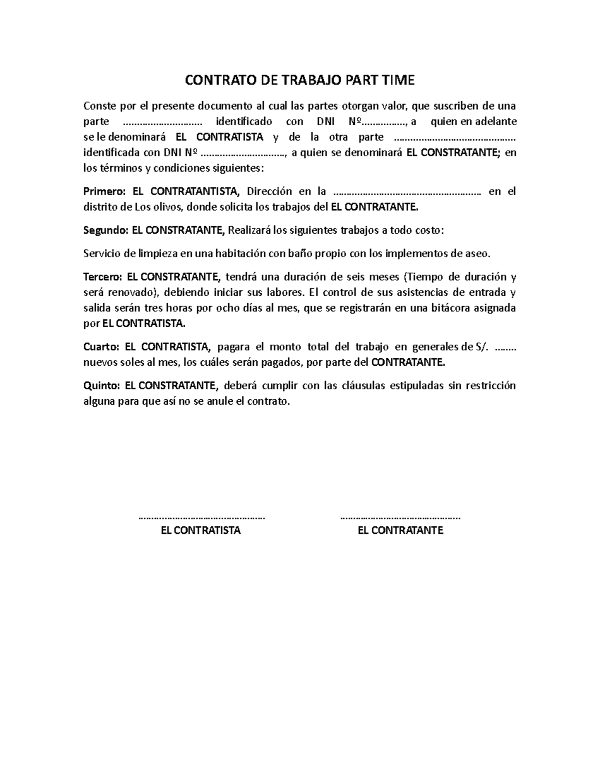 Contrato DE Trabajo PART TIME - CONTRATO DE TRABAJO PART TIME Conste ...