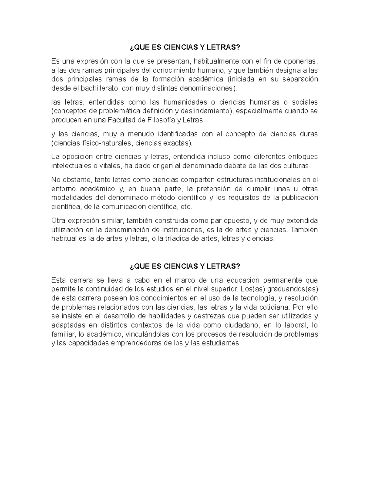 QUE ES Ciencias Y Letras - ¿QUE ES CIENCIAS Y LETRAS? Es una expresión ...