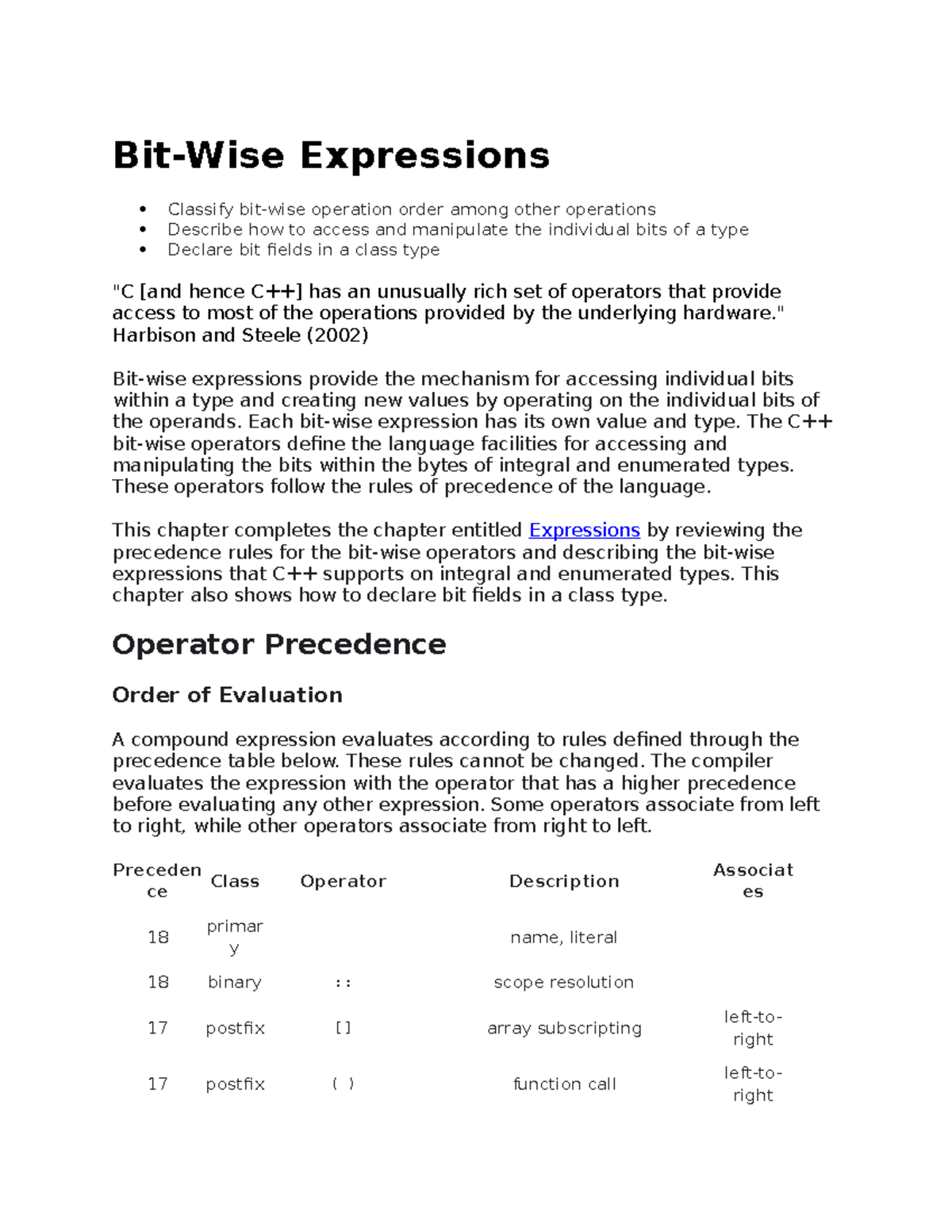 Bit-wise Expressions - Bit-Wise Expressions Classify bit-wise operation order among other - Studocu