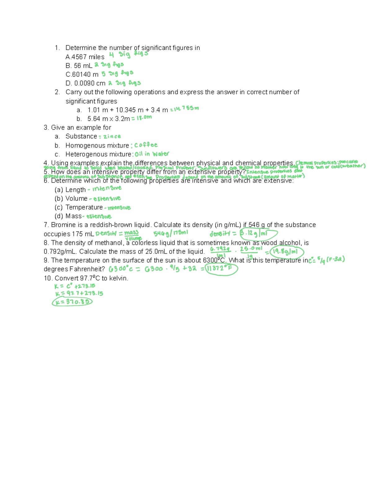 Chem 101 Homework Scientific measurement - Determine the number of ...
