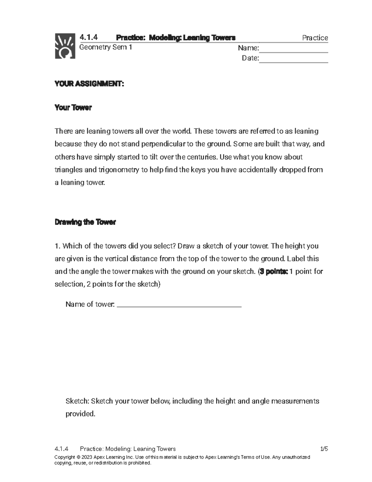 4.1.4 Practice - Modeling Leaning Towers (Practice) - Practice ...