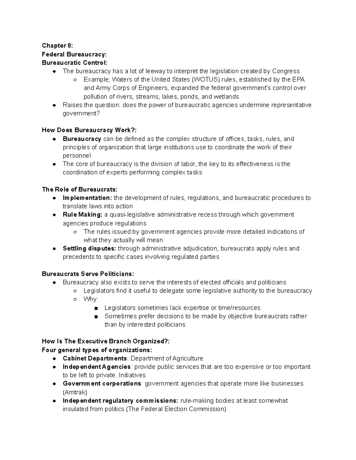 Intro To American Politics: The Bureaucracy Notes - Chapter 8: Federal ...