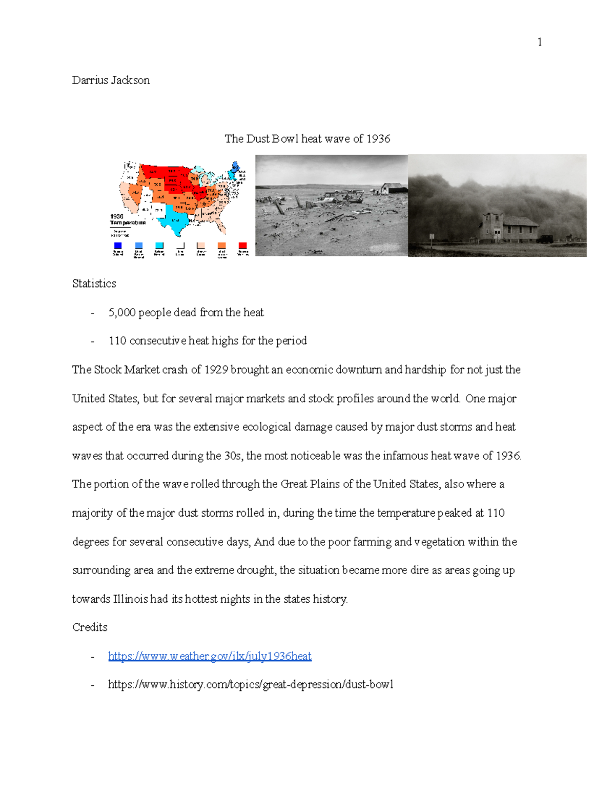 Disaster Report - 1 Darrius Jackson The Dust Bowl heat wave of 1936 ...