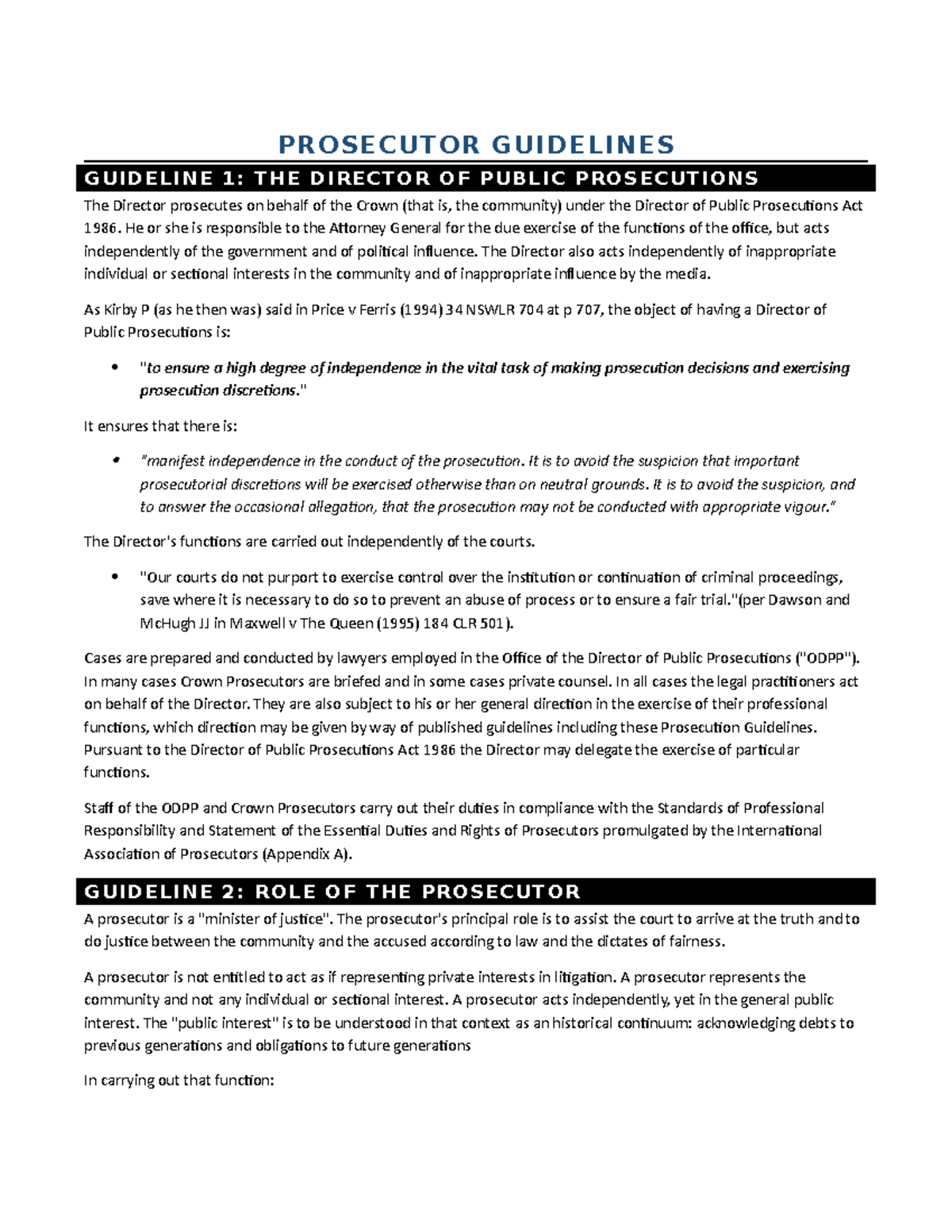 ICJS - Notes - PROSECUTOR GUIDELINES GUIDELINE 1: THE DIRECTOR OF ...