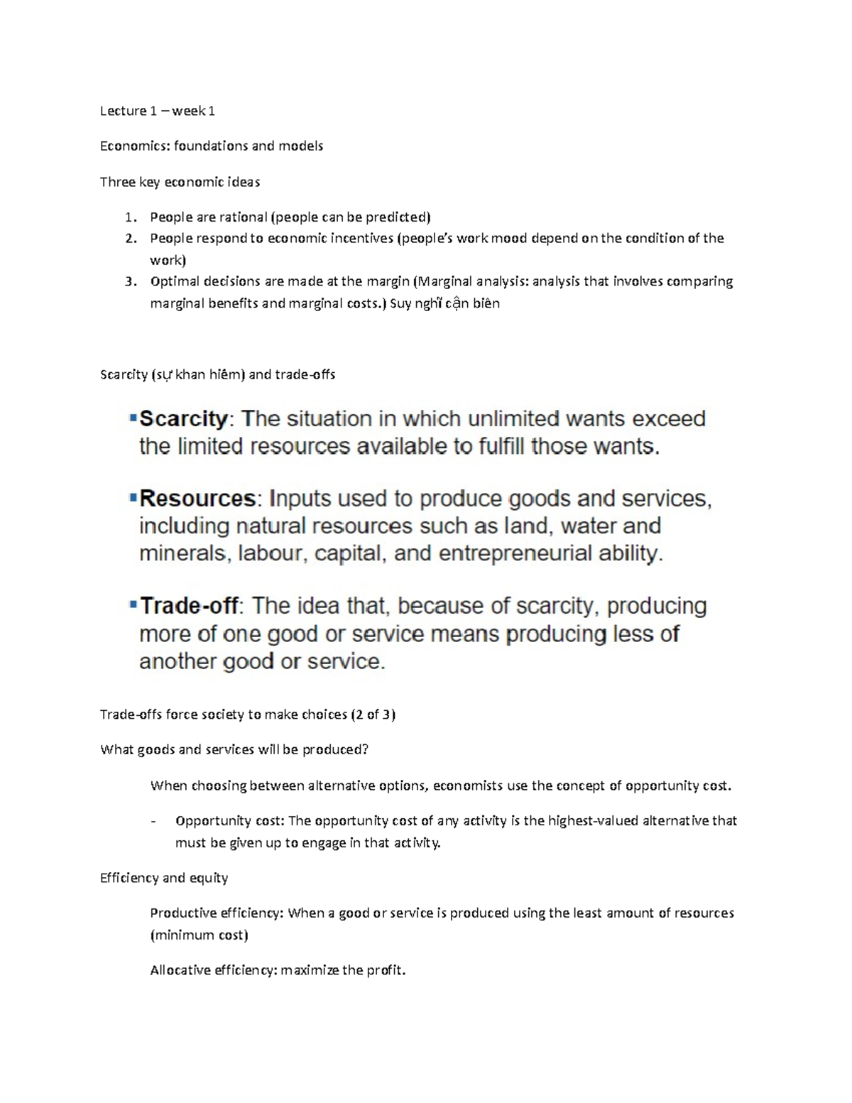 Lecture 1 - Hope it can help you - Lecture 1 – week 1 Economics ...